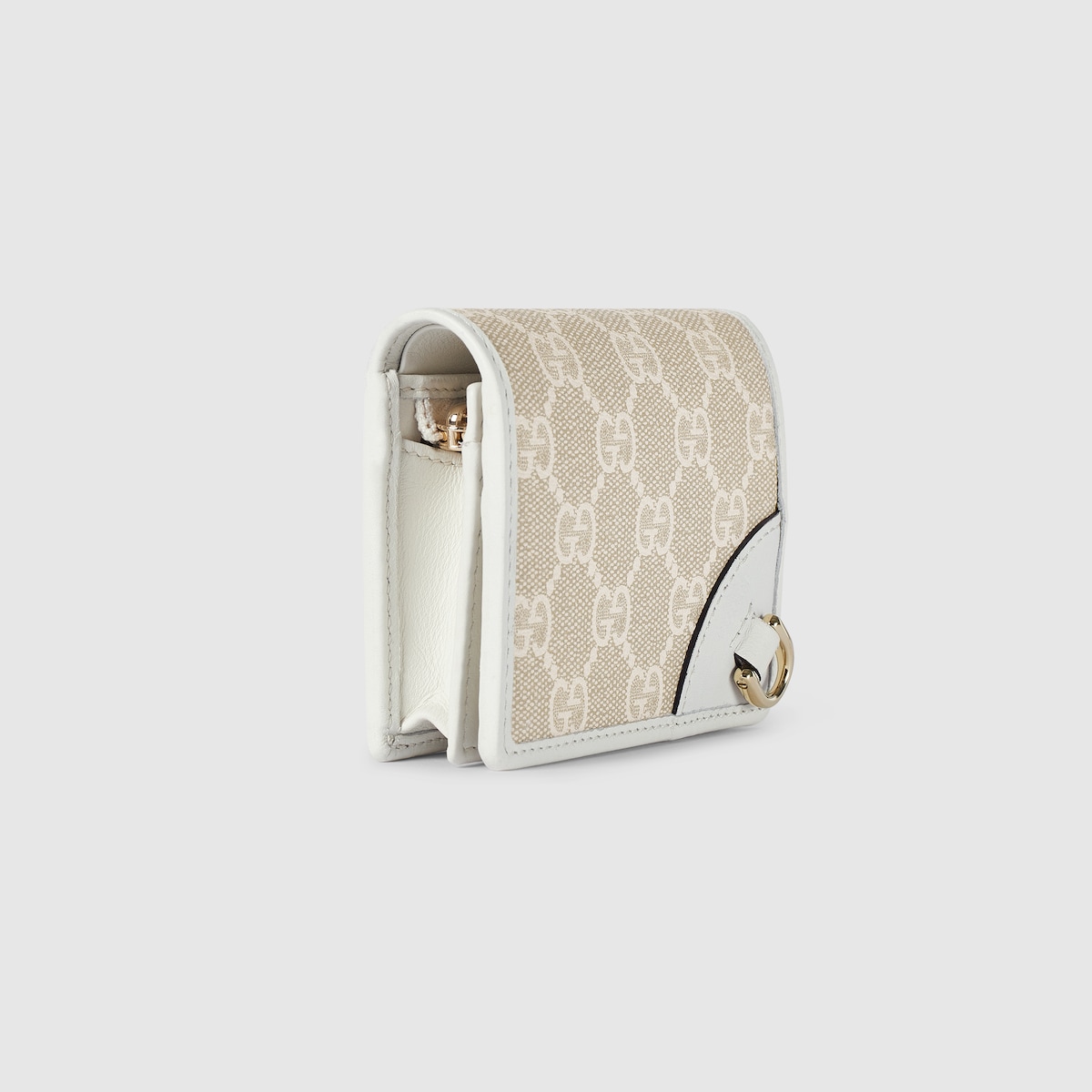 GG Emblem small wallet in beige and white fabric | GUCCI® US