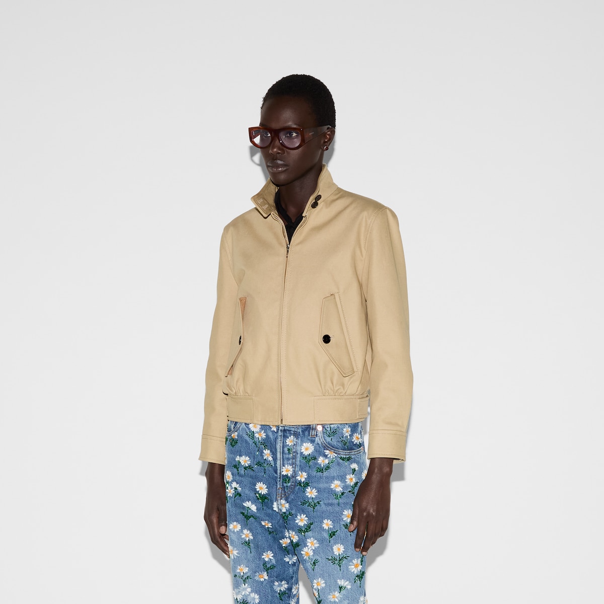 Bomber in drill di cotone goffrato in beige | GUCCI® Italia