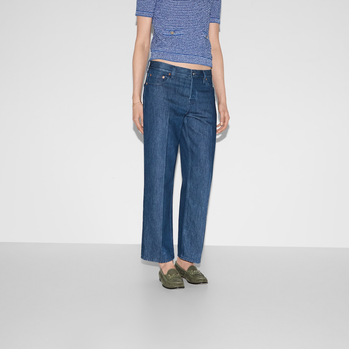 Straight fit denim pants in dark blue | GUCCI® Australia