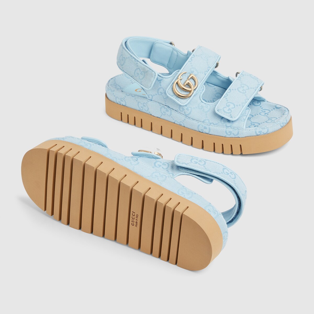 Sandales avec Double G pour femme en toile GG bleu clair | GUCCI® CA
