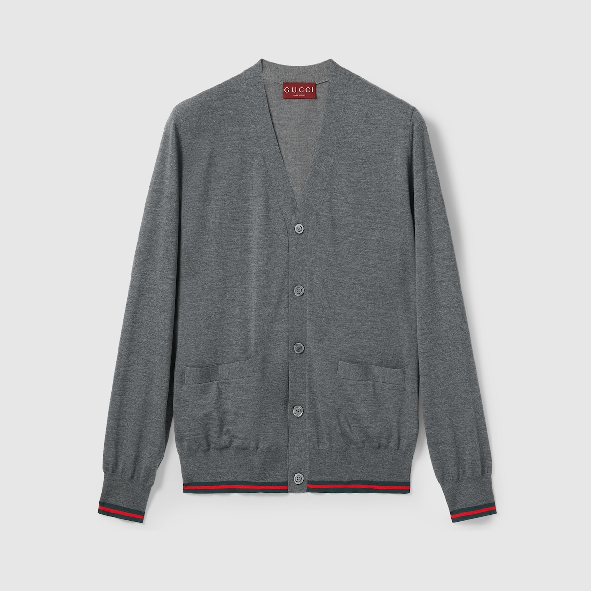Wool knit cardigan with Web in dark grey | GUCCI® ZA