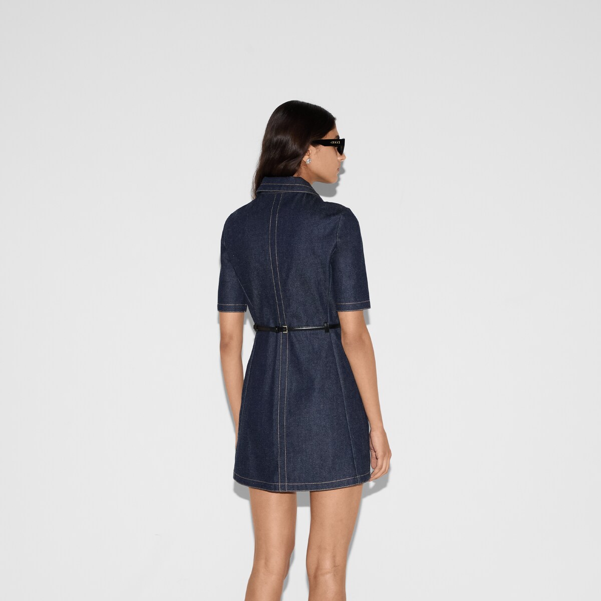 Denim mini dress with Horsebit in dark blue | GUCCI® UK
