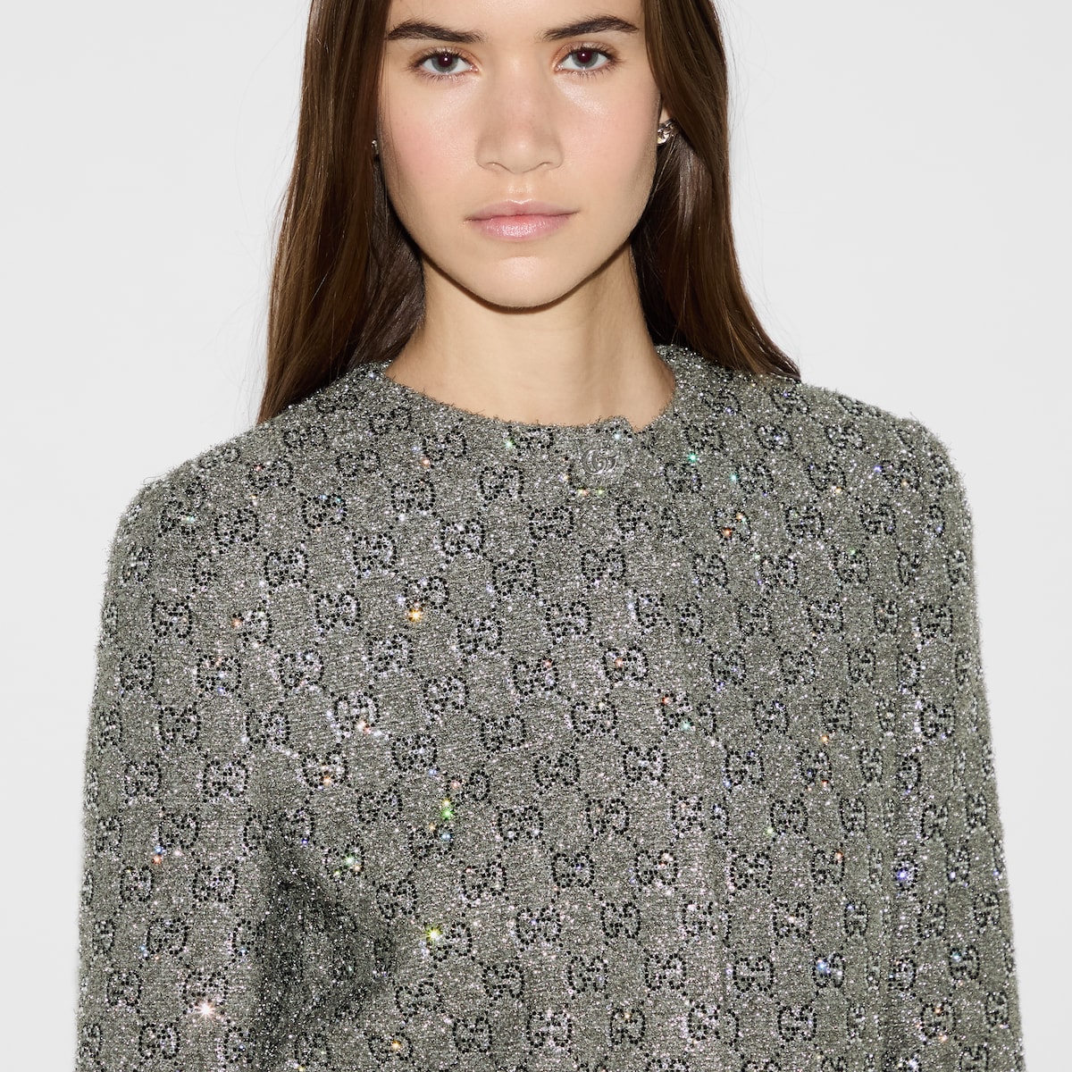 Embroidered GG wool tweed jacket in grey | GUCCI® US