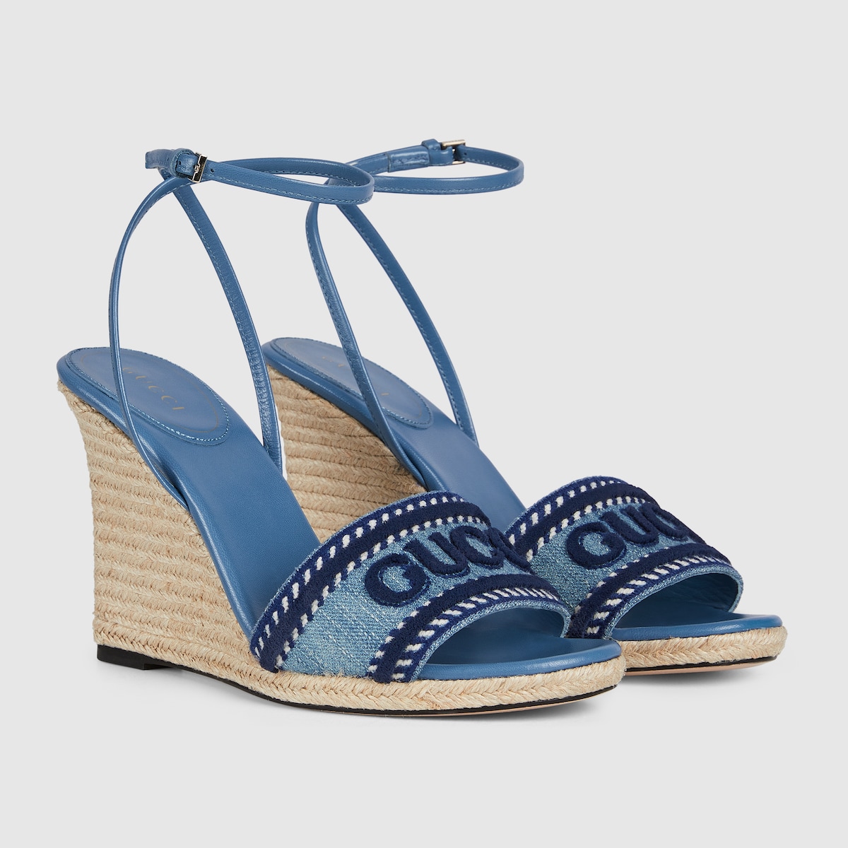 Women's platform espadrille in light blue denim | GUCCI® US