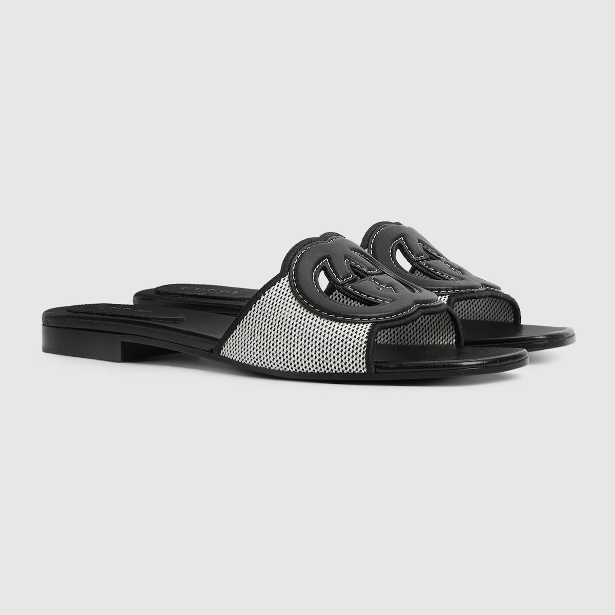 Women's slide sandal with Interlocking G in black leather | GUCCI® ZA