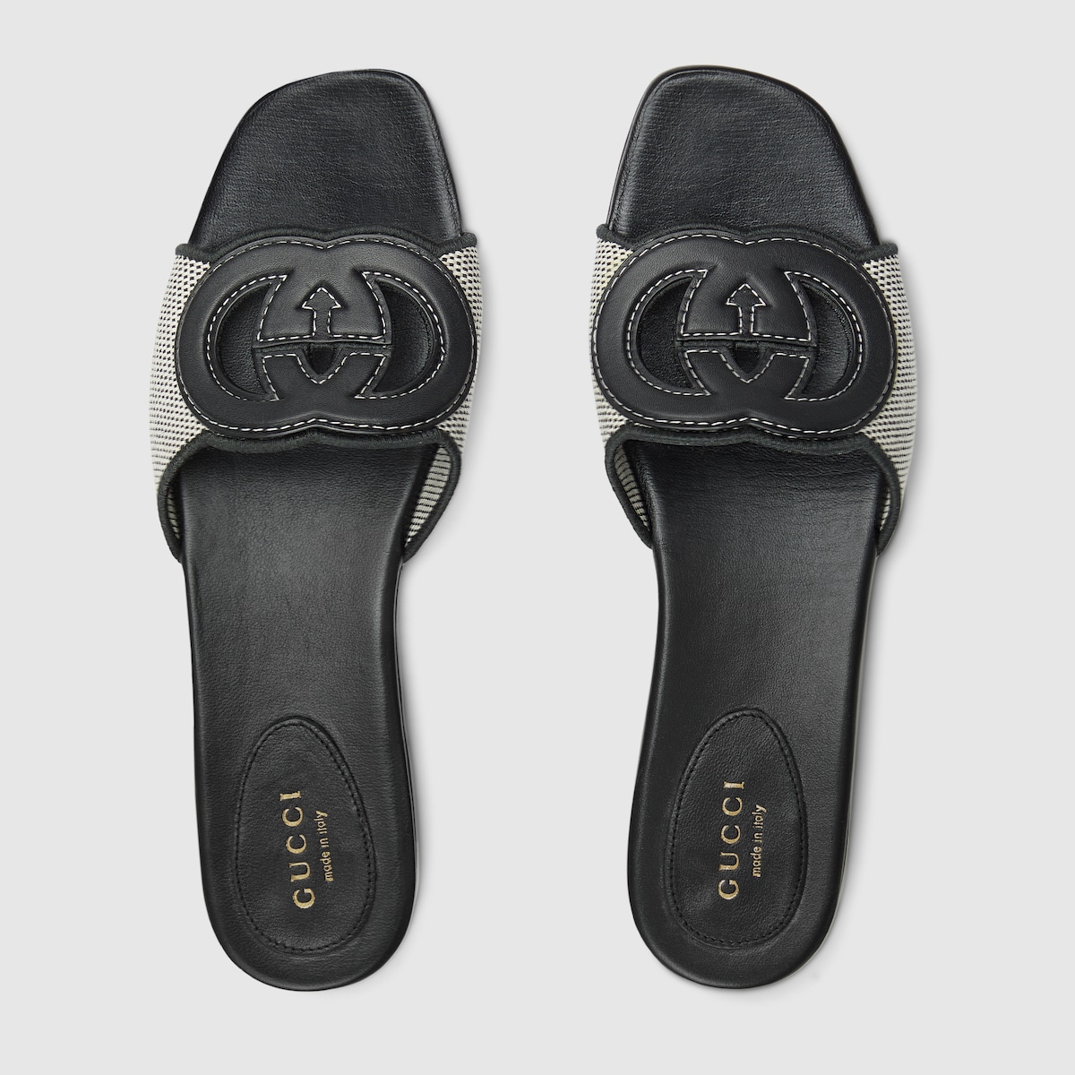 Women's Interlocking G slide sandal in black leather | GUCCI® US