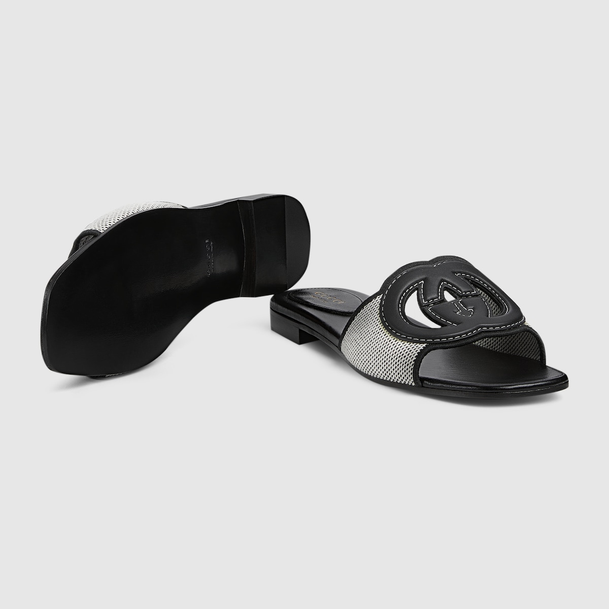 Women's slide sandal with Interlocking G in black leather | GUCCI® ZA