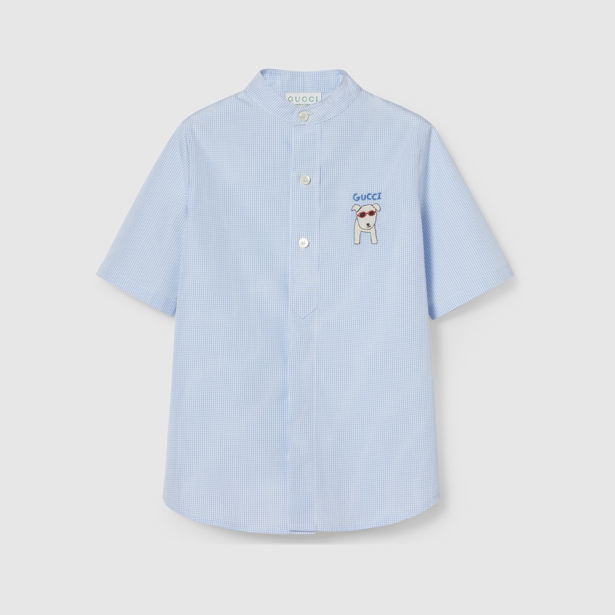 Children's embroidered cotton shirt in white and light blue | GUCCI® US