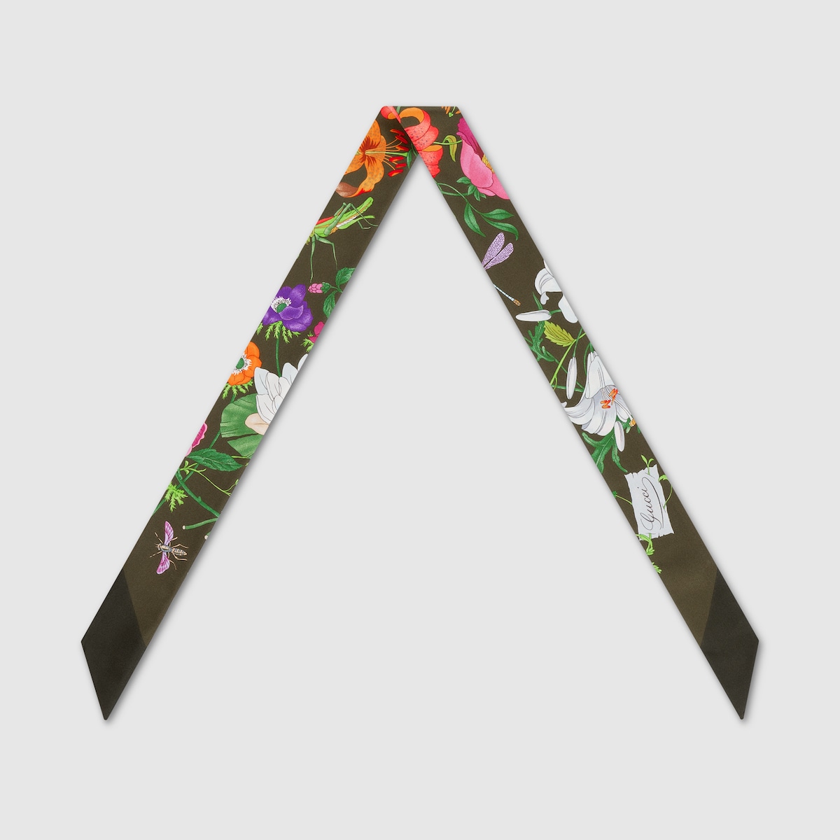 Printed silk twill ribbon in green and multicolour | GUCCI® US