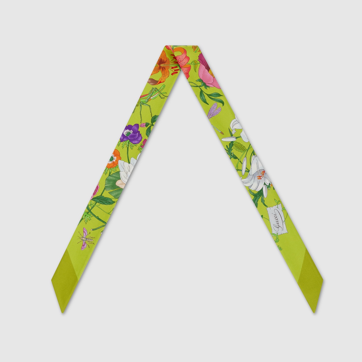 Printed silk twill ribbon in bright green and multicolour | GUCCI® US