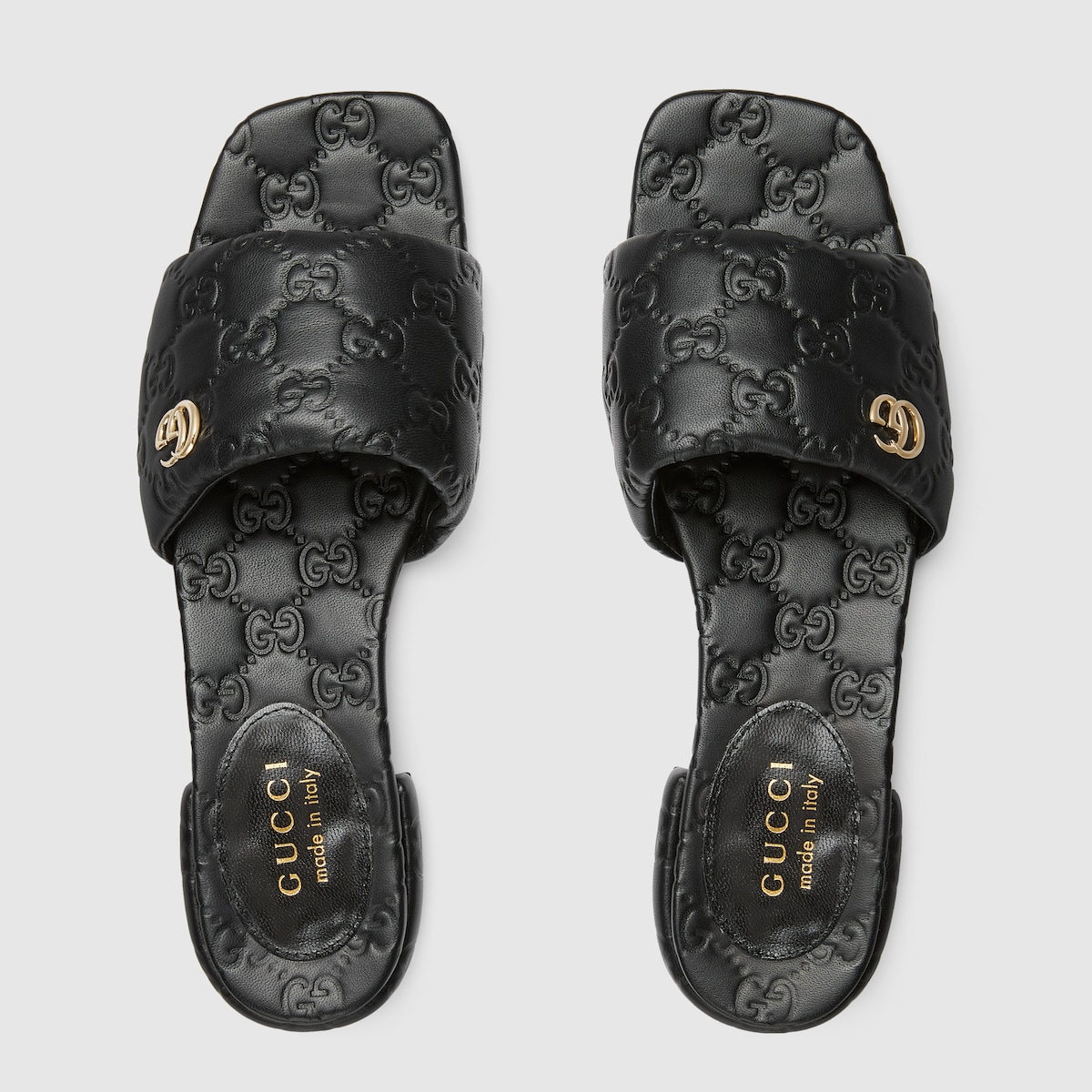 Women's slide sandal with Double G in black GG leather | GUCCI® TH