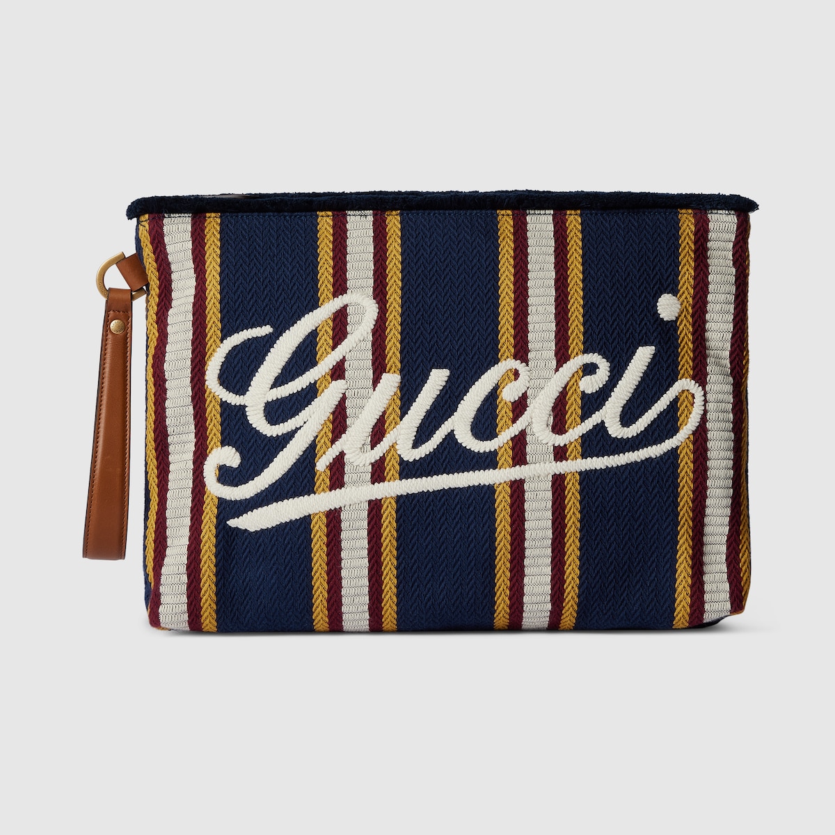 Embroidered large canvas pouch in dark blue and multicolor canvas ...