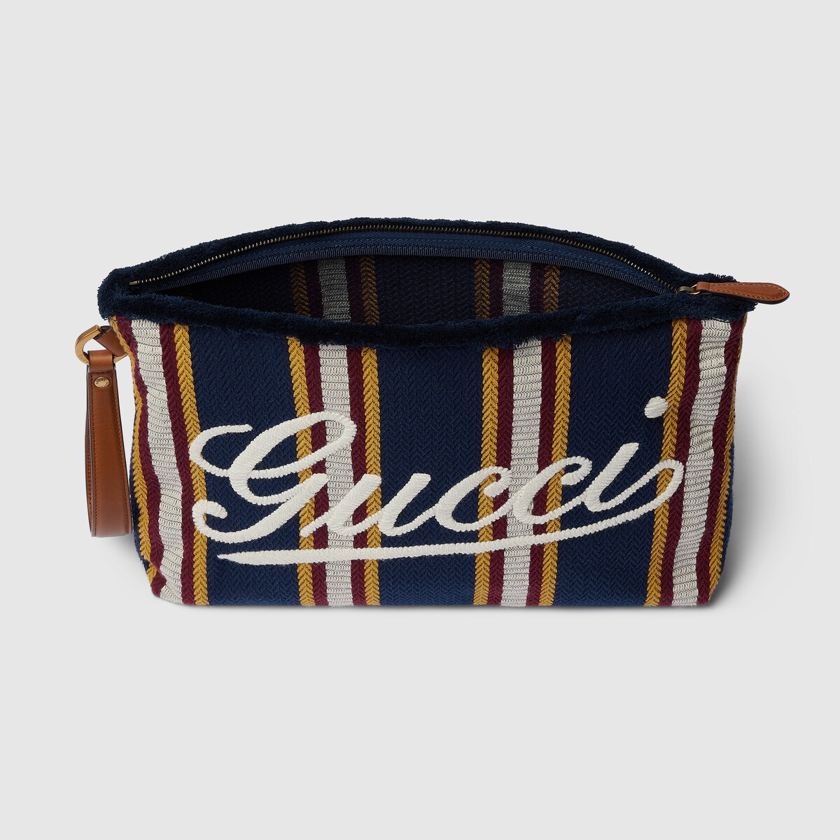 Embroidered large canvas pouch in dark blue and multicolor canvas | GUCCI® US