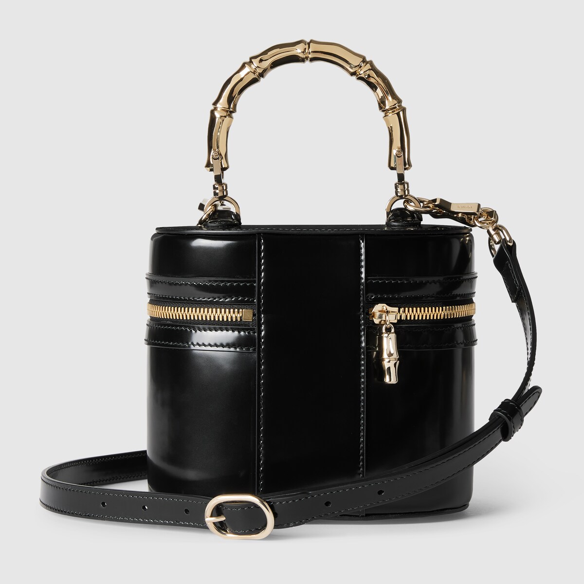 Mini vanity bag with bamboo handle in black leather | GUCCI® UK