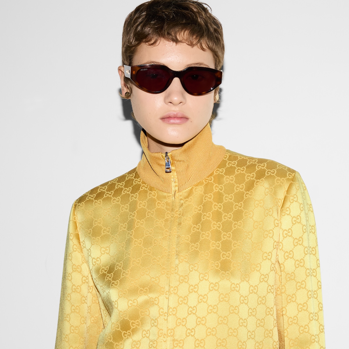 Jacke aus GG Jacquard mit Reißverschluss in gelb | GUCCI® DE