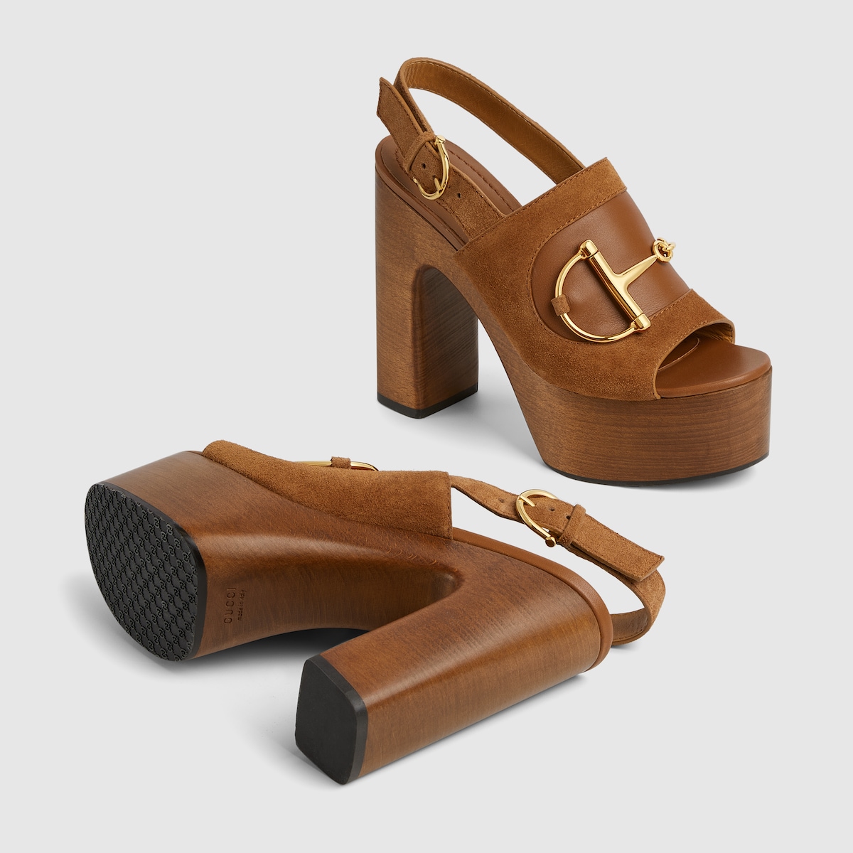 Sandales compensées avec Mors pour femme en daim marron | GUCCI® FR