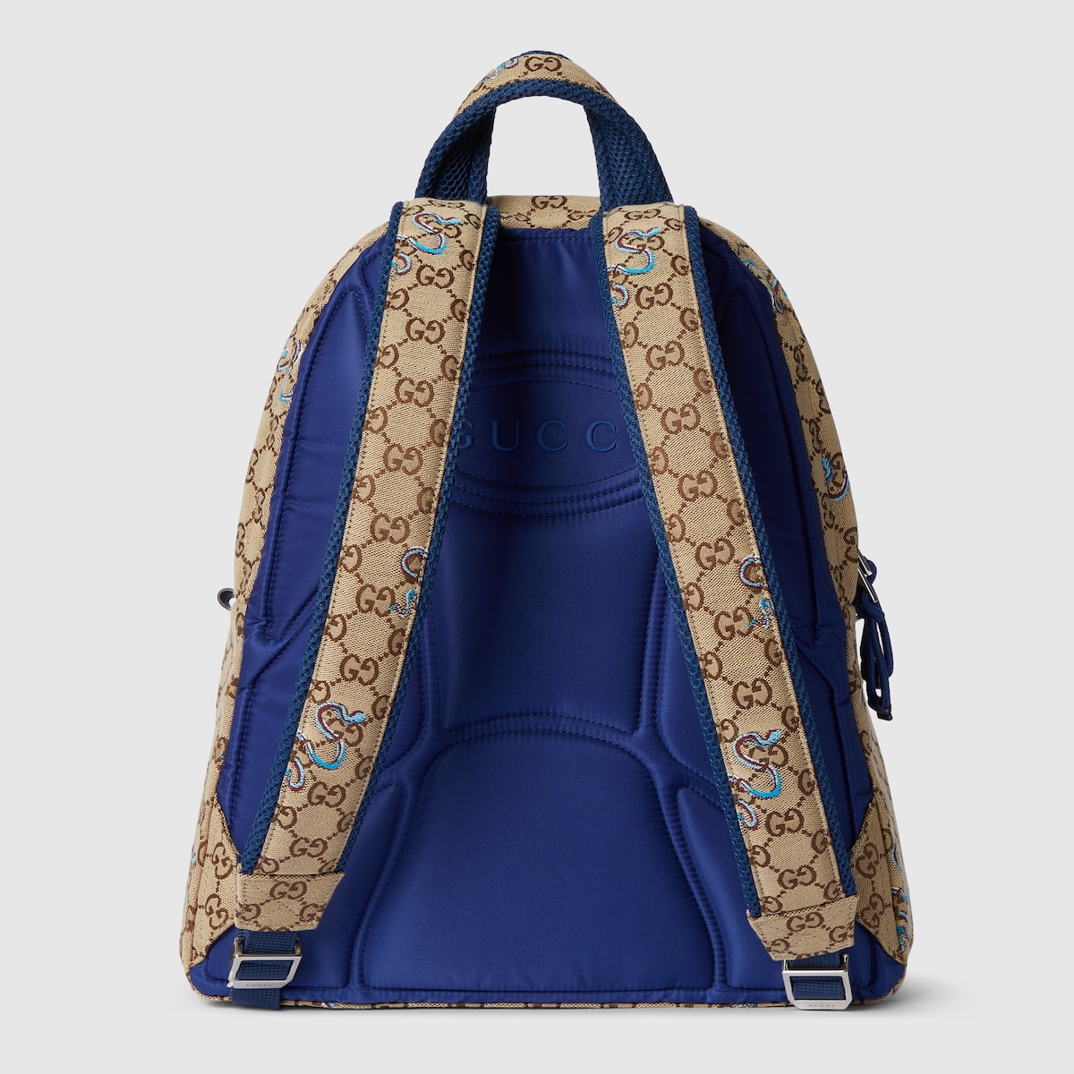 Small embroidered snake backpack in beige and dark brown canvas | GUCCI® TH