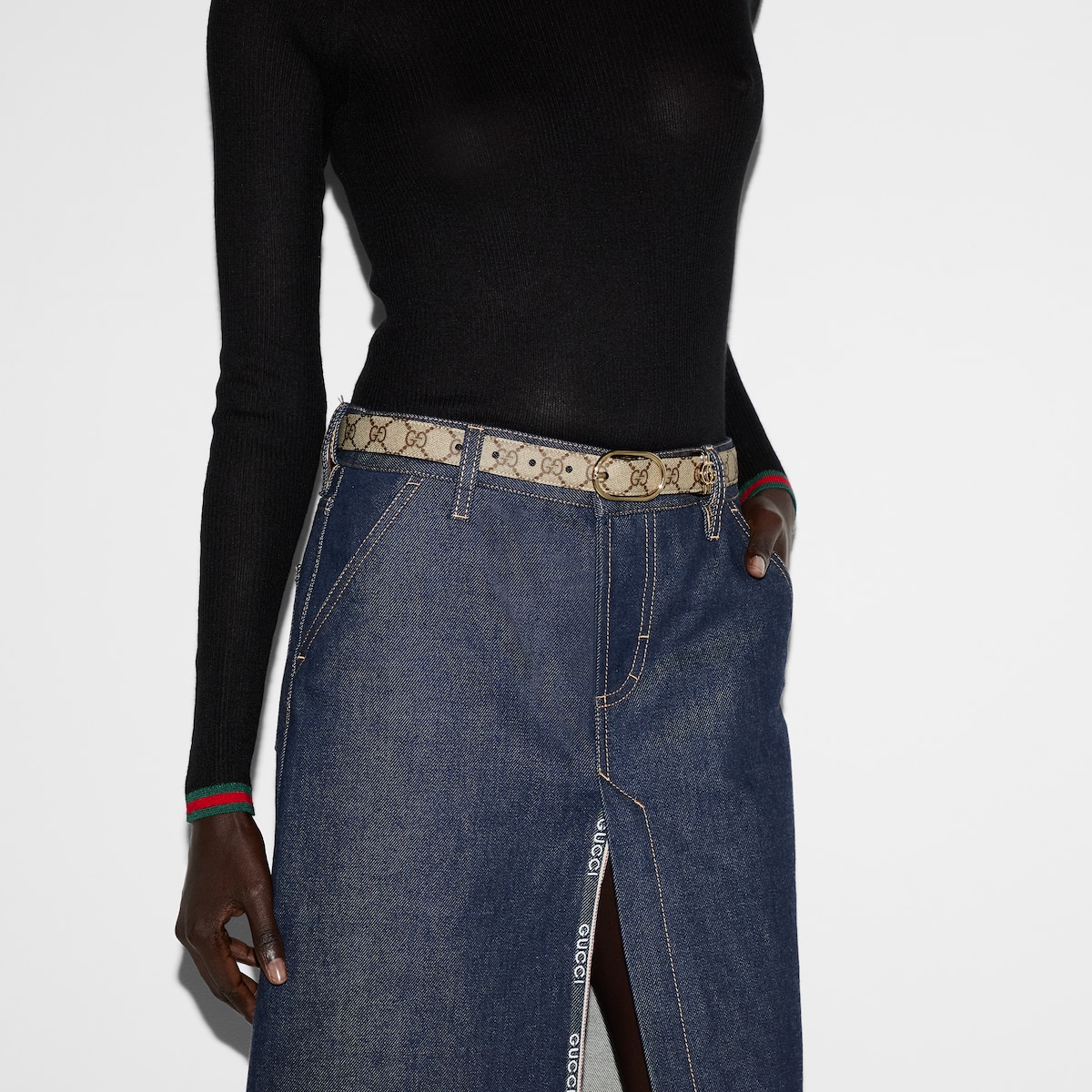GG belt with oval buckle in beige GG fabric | GUCCI® US