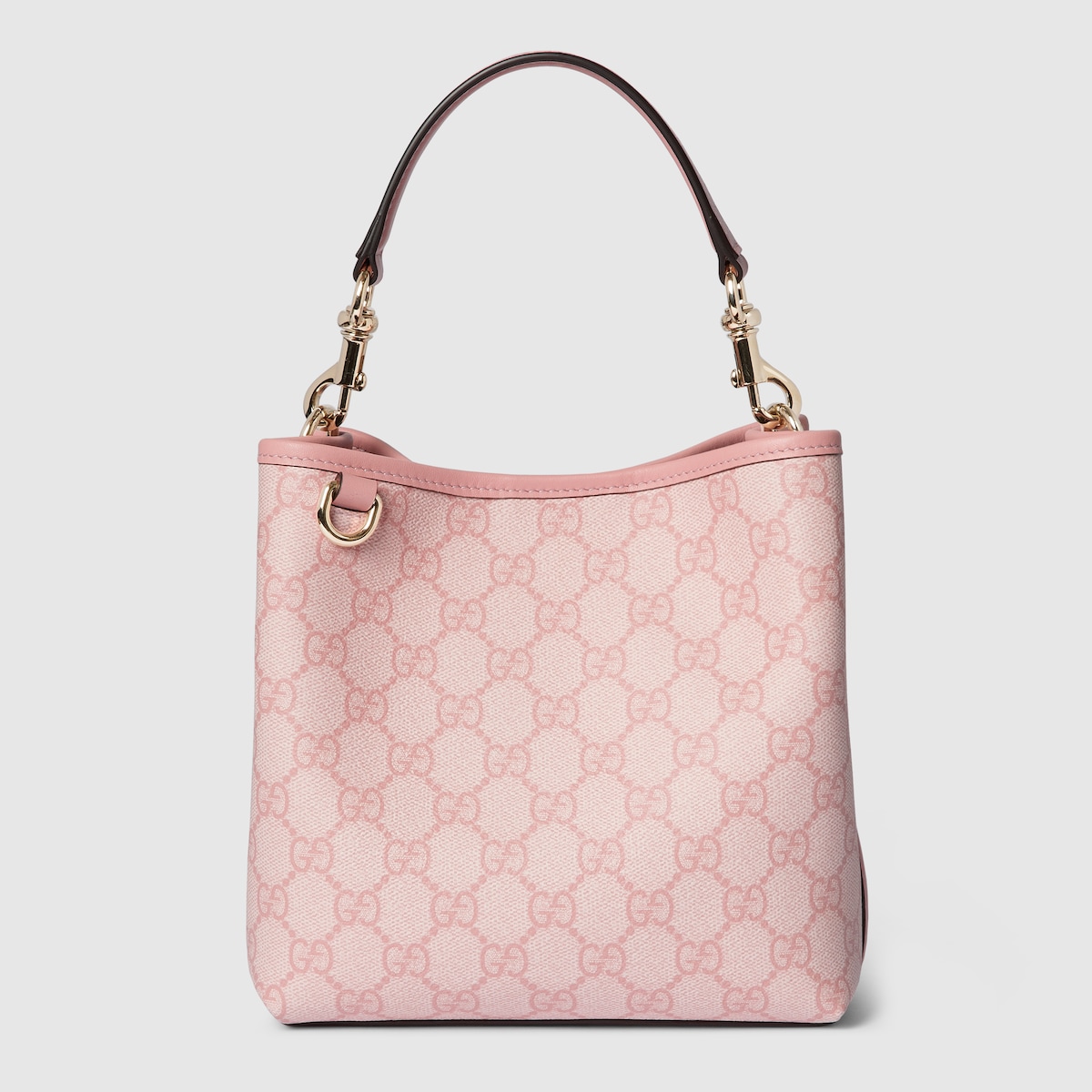 GG Emblem mini bucket bag in light pink coated fabric | GUCCI® ZA