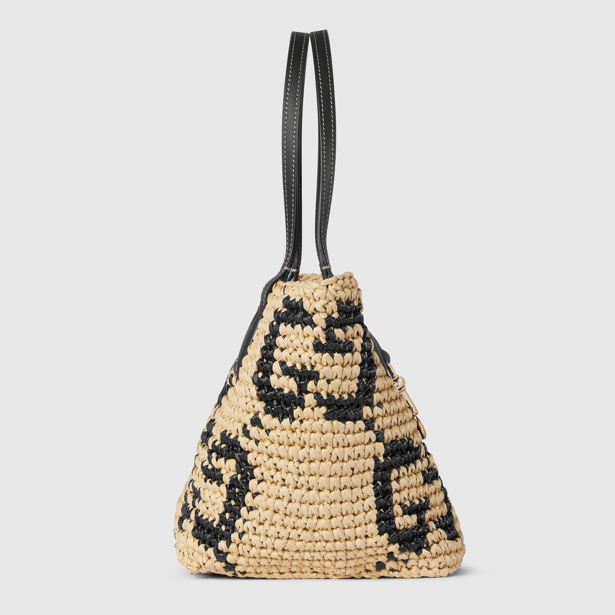 กระเป๋า Mini raffia-effect bucket bag inผ้าสีธรรมชาติและสีดำ | GUCCI® TH