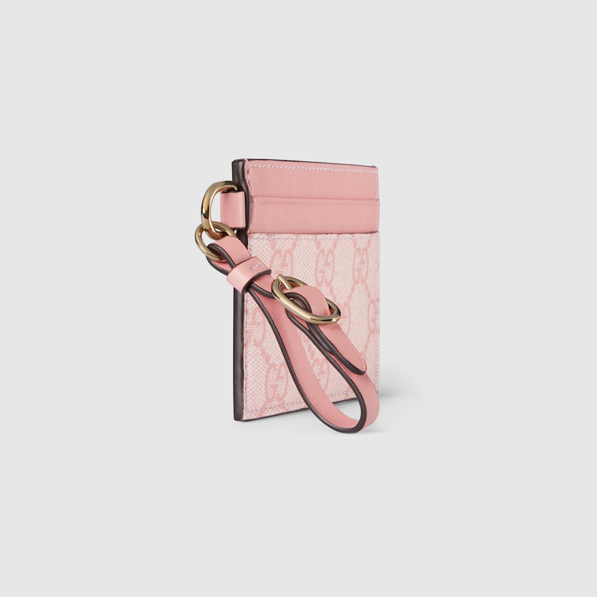 GG Emblem card case with strap in light pink coated fabric | GUCCI® US