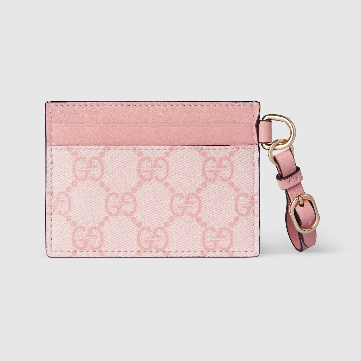 GG Emblem card case with strap in light pink coated fabric | GUCCI® US