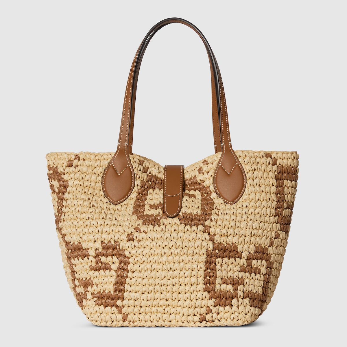 กระเป๋า Mini raffia-effect bucket bag inผ้าสีธรรมชาติและสีน้ำตาล ...