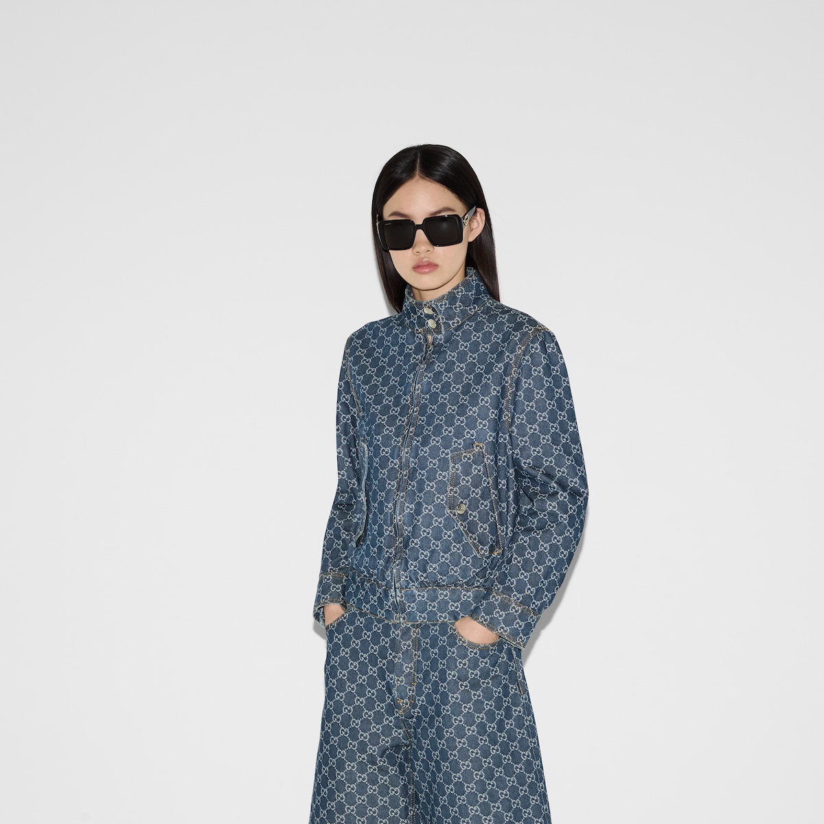 GG denim jacquard jacket in blue | GUCCI® ZA
