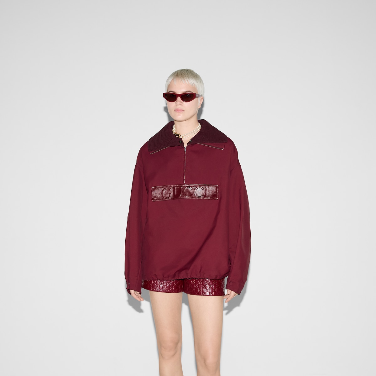 Embossed gabardine bomber jacket in rosso ancora red | GUCCI® UK