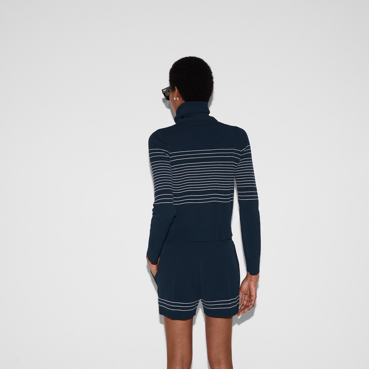 Fabric polo jacket with intarsia in navy | GUCCI® US