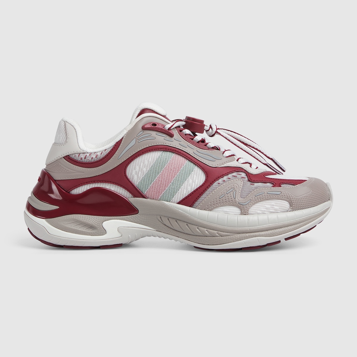 Women's Gucci 2.0 trainer in grey and Rosso Ancora mesh and leather | GUCCI® UK