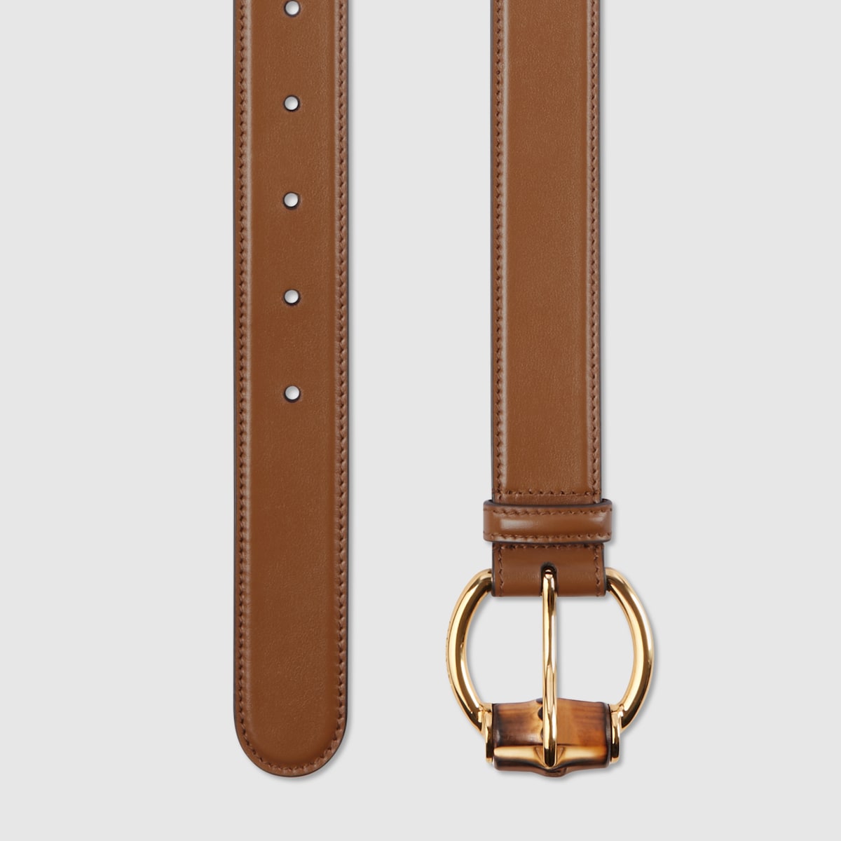 Belt with bamboo detail buckle in brown leather | GUCCI® NL