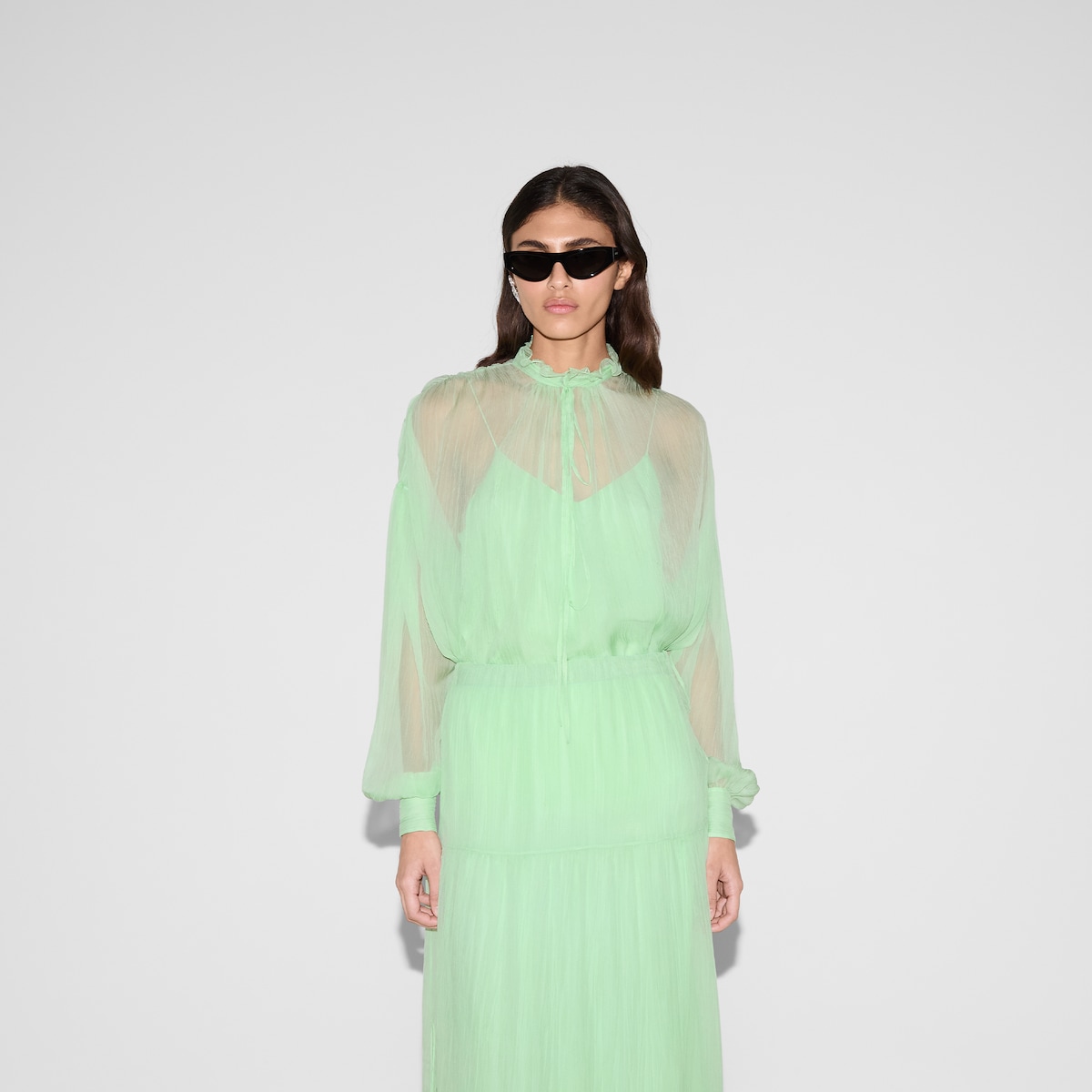 Silk chiffon creponne top in pastel green | GUCCI® CA