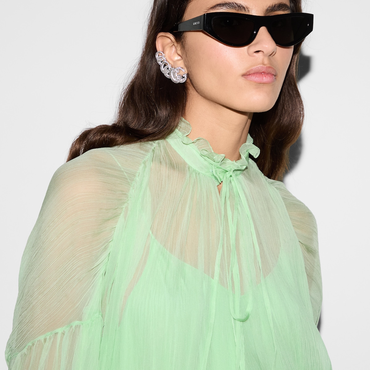 Silk chiffon creponne top in pastel green | GUCCI® US