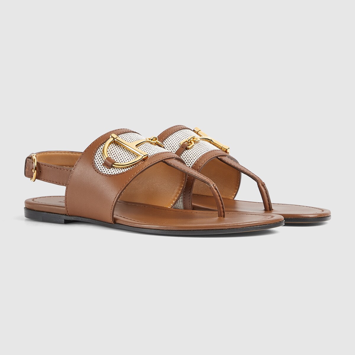 Sandales tongs pour femme avec Mors en cuir marron clair | GUCCI® FR