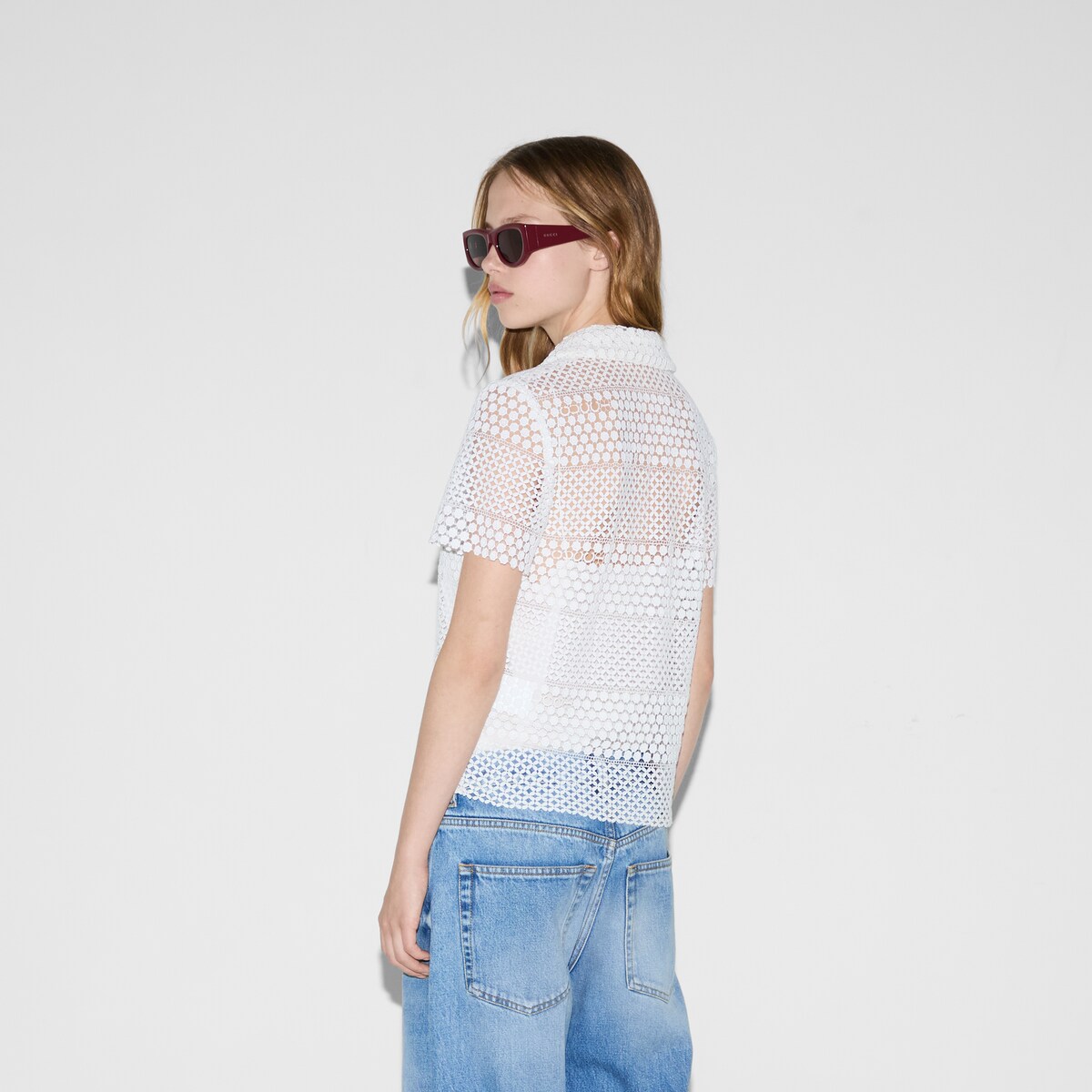 Cotton macramé shirt in white | GUCCI® US