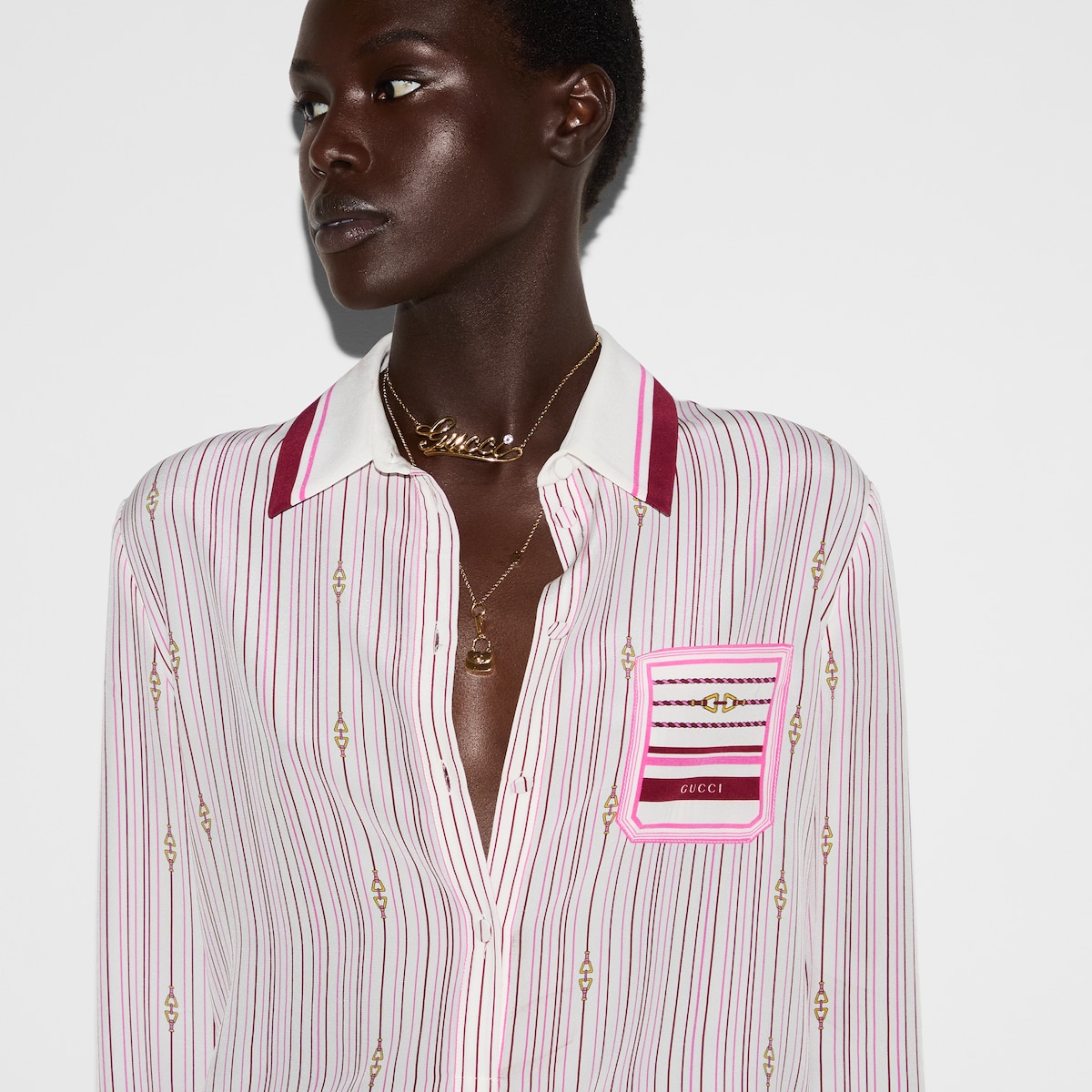 Printed silk shirt in white and multicolor | GUCCI® US