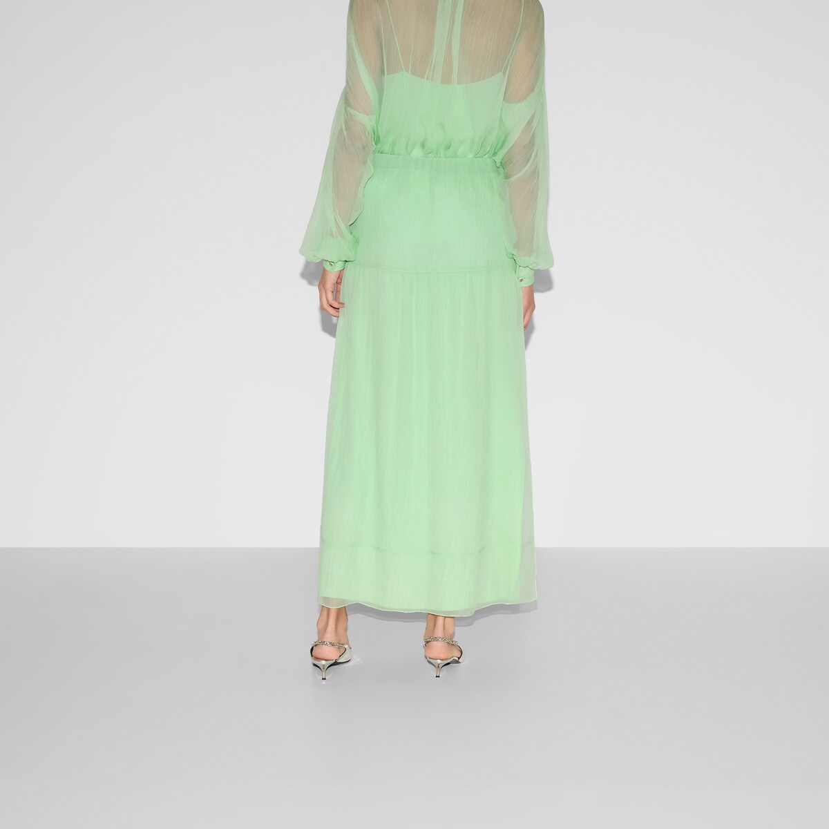 Silk chiffon creponne skirt in pastel green | GUCCI® US