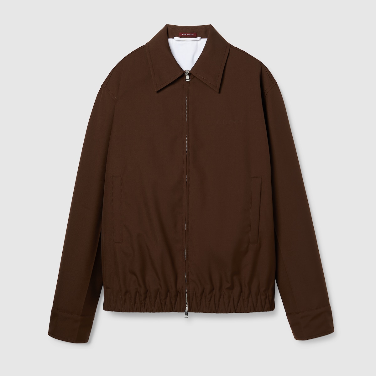Embossed wool twill zip jacket in dark brown | GUCCI® Canada