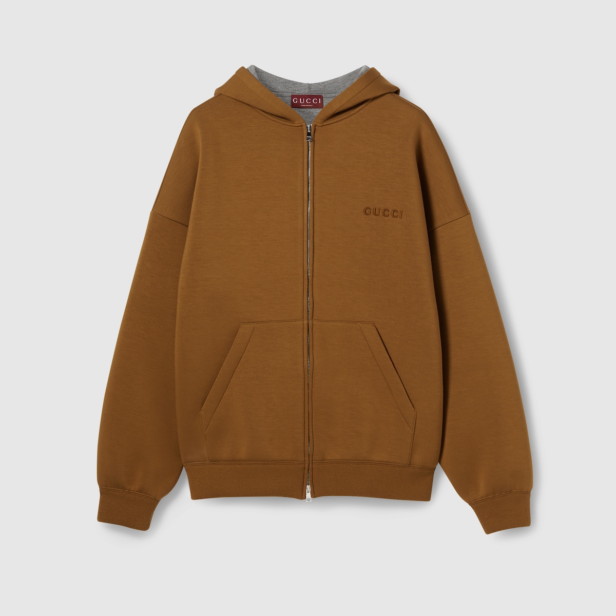 Embroidered hooded jersey sweatshirt in brown | GUCCI® UK