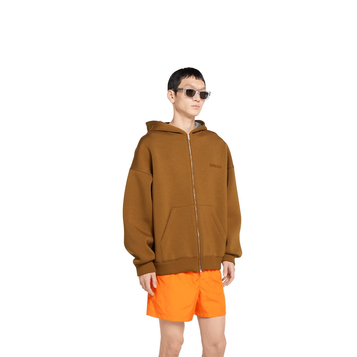 Embroidered hooded jersey sweatshirt in brown | GUCCI® UK