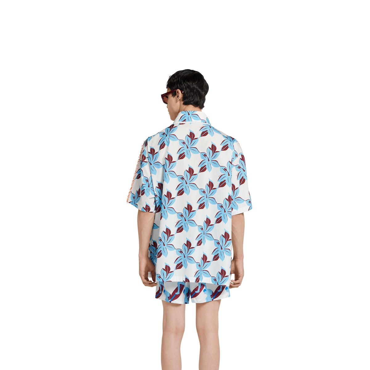 Printed light cotton shirt in white, light blue and bordeaux | GUCCI® CA