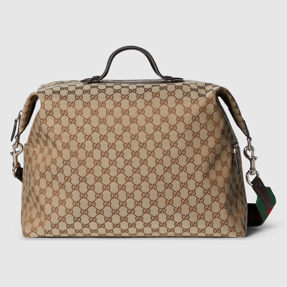 Medium GG duffle bag with Web in beige and dark brown canvas | GUCCI® NZ