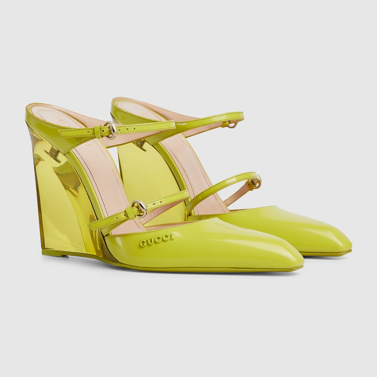 Women's wedge mule in acid green leather | GUCCI® CA