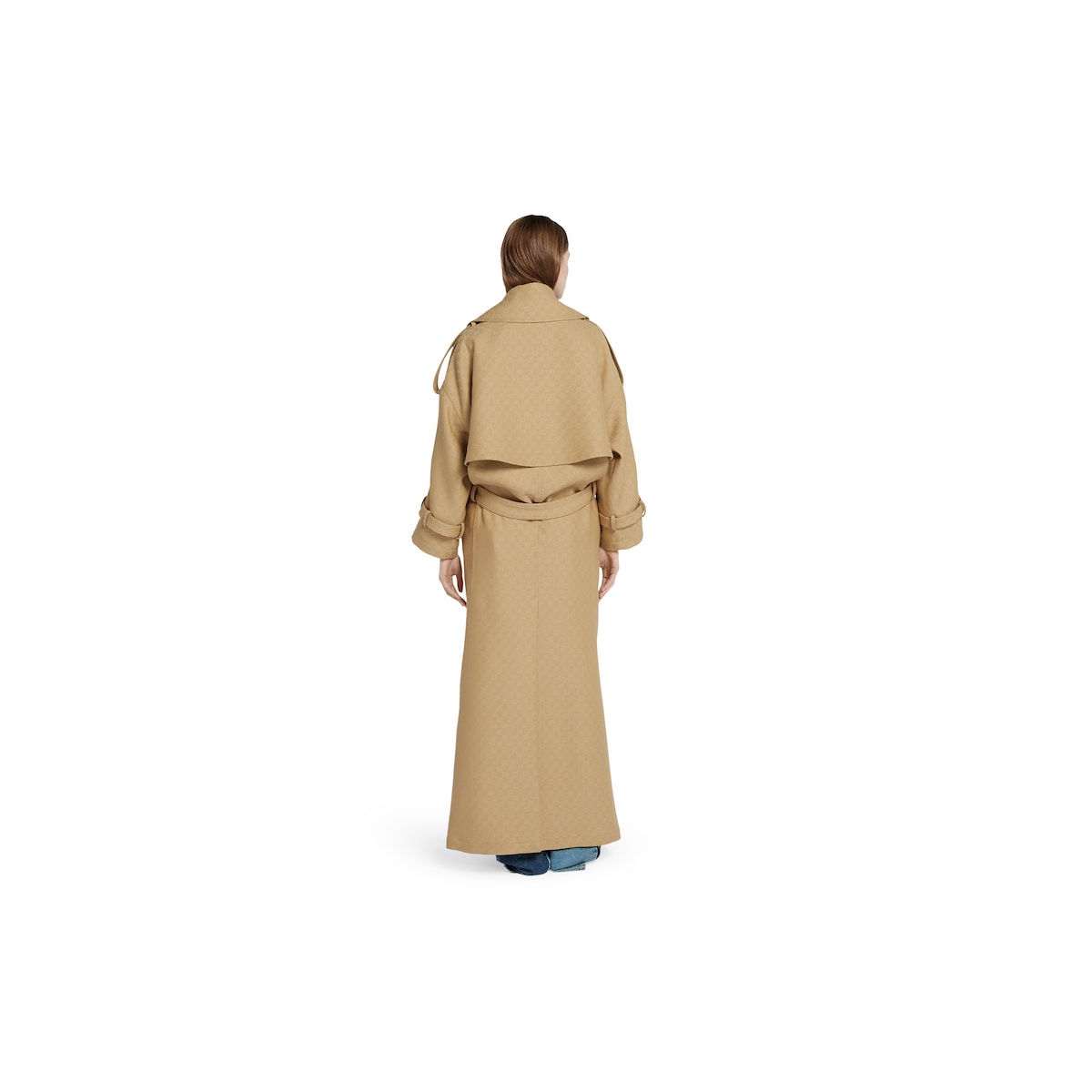 Cappotto doppiopetto in crêpe di seta e lana GG in beige | GUCCI® Italia