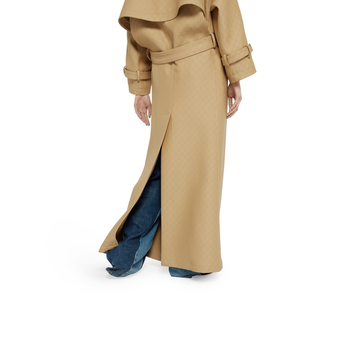 Cappotto doppiopetto in crêpe di seta e lana GG in beige | GUCCI® Italia