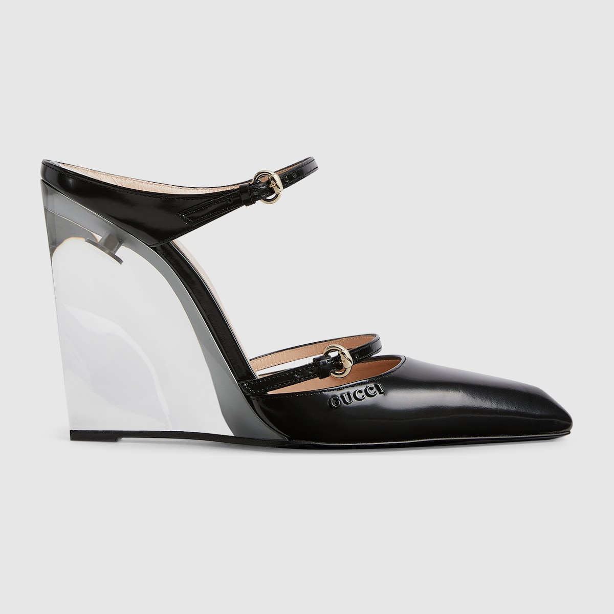 Mules à talon compensé pour femme en cuir noir | GUCCI® CH