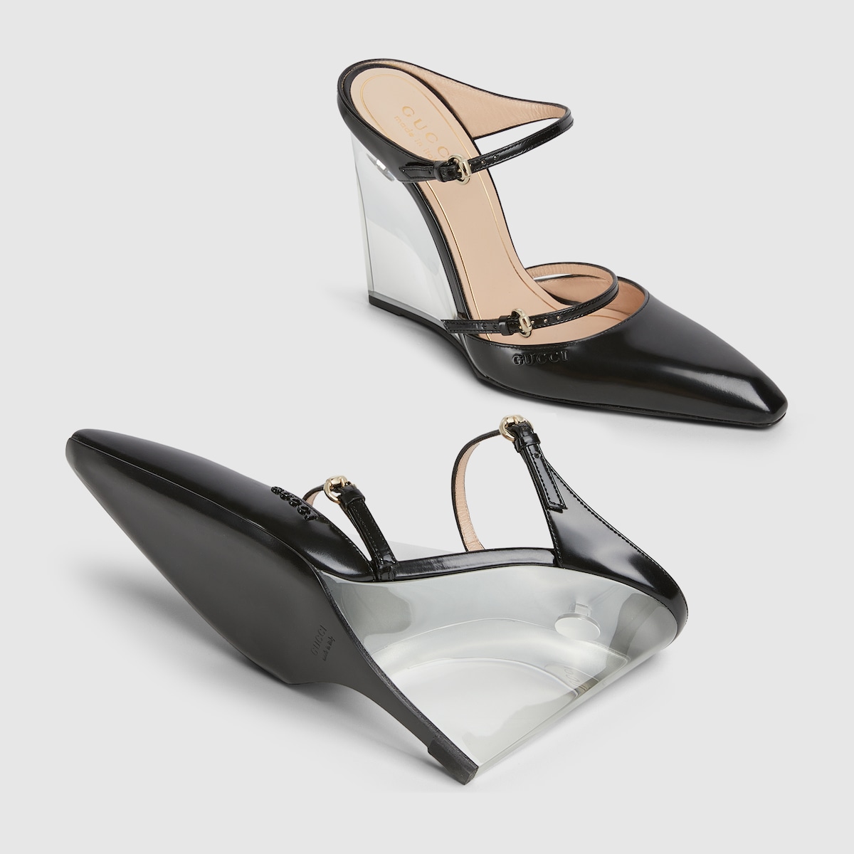 Mules à talon compensé pour femme en cuir noir | GUCCI® FR