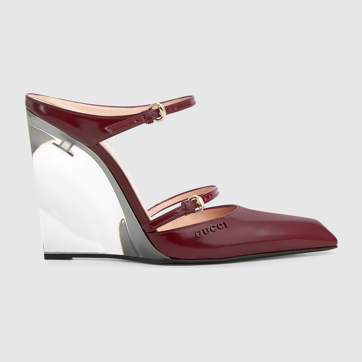 Mules à talon compensé pour femme en Cuir brillant Rosso Ancora | GUCCI ...