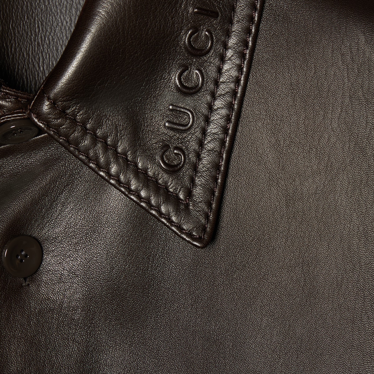 Embossed plongè leather shirt in dark brown | GUCCI® ZA